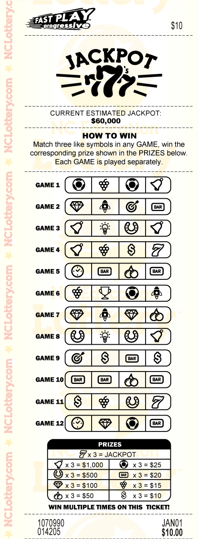 Fast Play - JACKPOT 7's | NC Lottery
