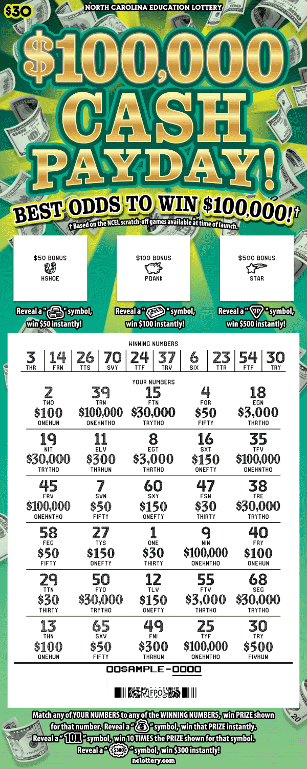 Scratch-Off - $100,000 Cash Payday | NC Lottery