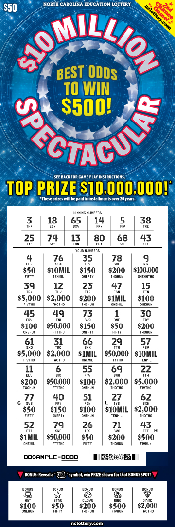 Scratch-Off - $10 Million Spectacular | NC Lottery