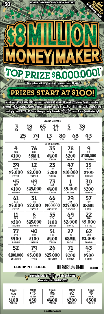 Scratch-Off - $8 Million Money Maker | NC Lottery