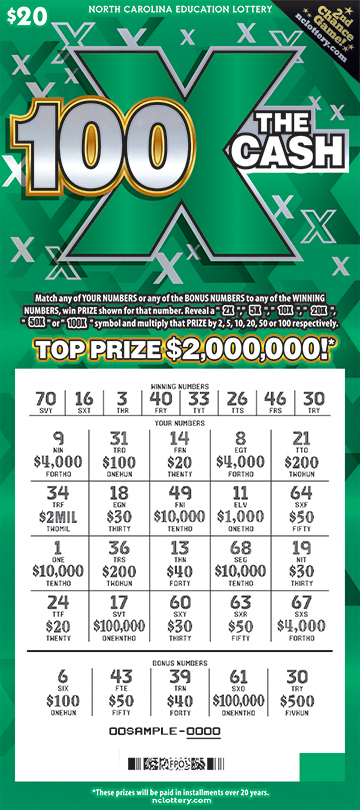 Scratch-Off - 100X The Cash | NC Lottery